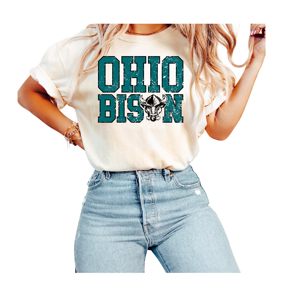 1717 & 6014- OHIO BISON - IVORY COMFORT COLOR UNISEX SHORT AND LONG TE ...
